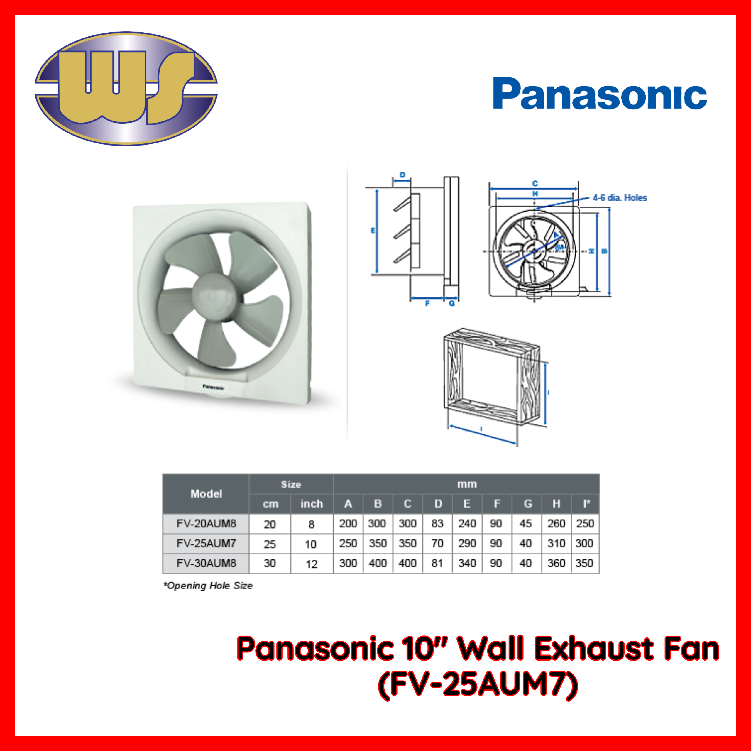 PANASONIC 10" WALL MOUNT VENTILATING FAN (FV-25AUM7) - Winstar ...